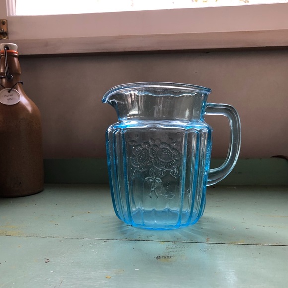 Antique | Dining | 3s Blue Depression Glass Pitcher | Poshmark